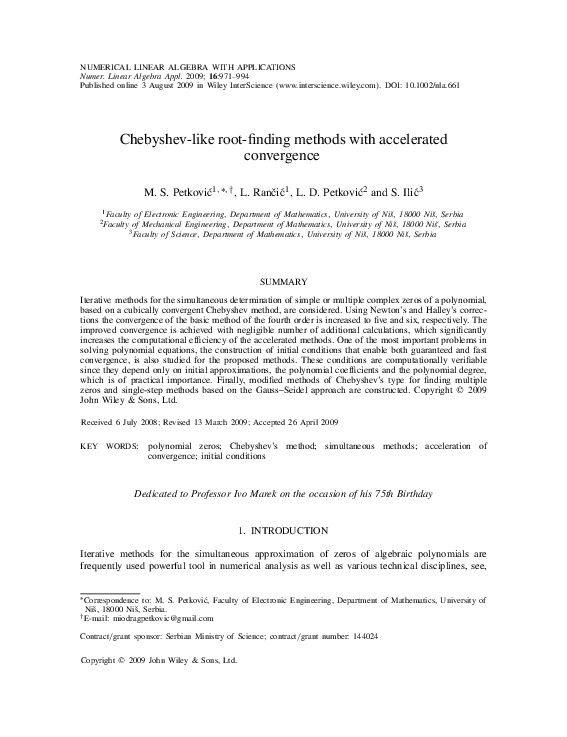 (PDF) Chebyshev-like root-finding methods with accelerated convergence