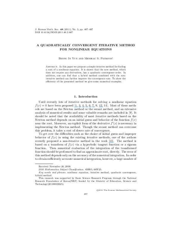 (PDF) A Quadratically Convergent Iterative Method for Nonlinear Equations