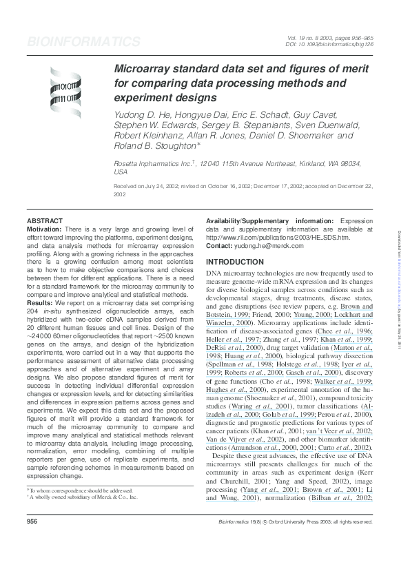 Pdf Microarray Standard Data Set And Figures Of Merit For Comparing