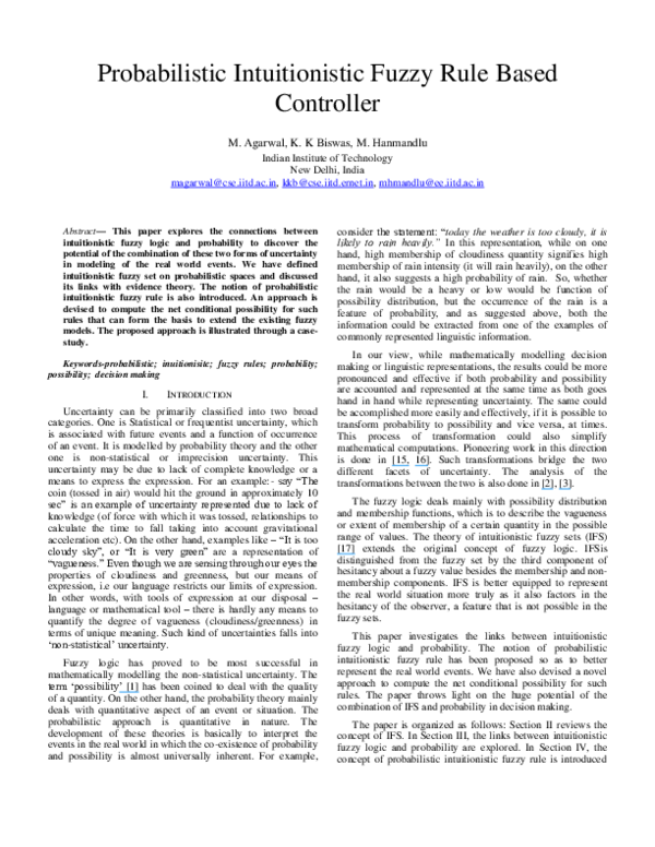 (PDF) Probabilistic intuitionistic fuzzy rule based controller