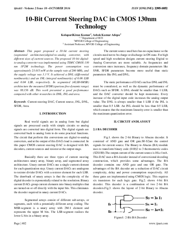 (PDF) 10-Bit Current Steering DAC in CMOS 130nm Technology