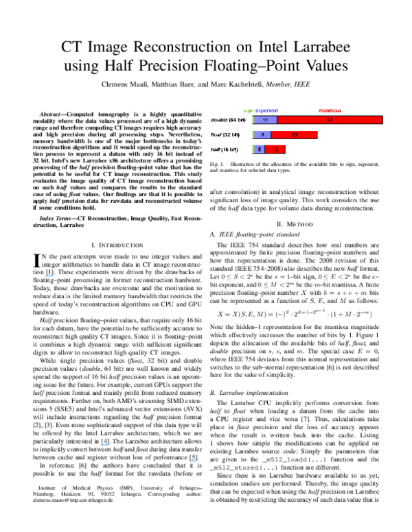 Pdf Ct Image Reconstruction On Intel Larrabee Using Half Precision Floating Point Values
