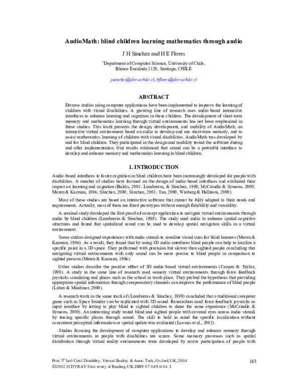 (PDF) AudioMath: blind children learning mathematics through audio