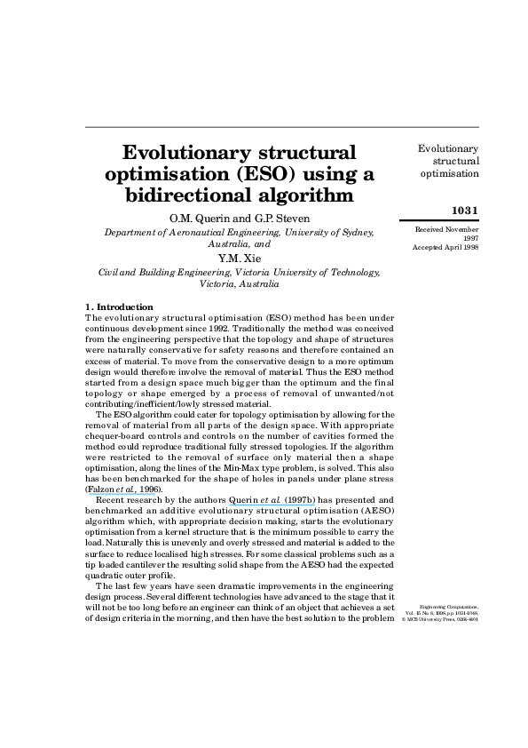 Pdf Evolutionary Structural Optimisation Eso Using A Bidirectional Algorithm