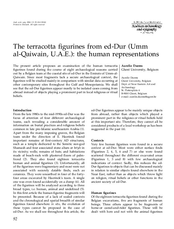 (PDF) The terracotta figurines from ed-Dur (Umm al-Qaiwain, U.A.E ...