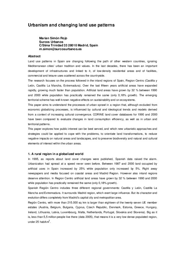 (PDF) Urbanism and changing land use patterns