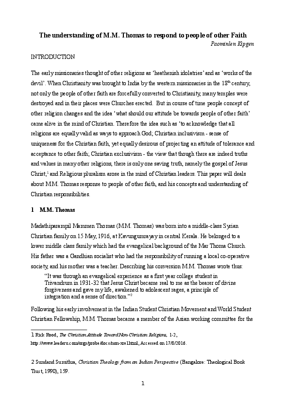 (DOC) The understanding of M.M. Thomas to respond to people of other ...