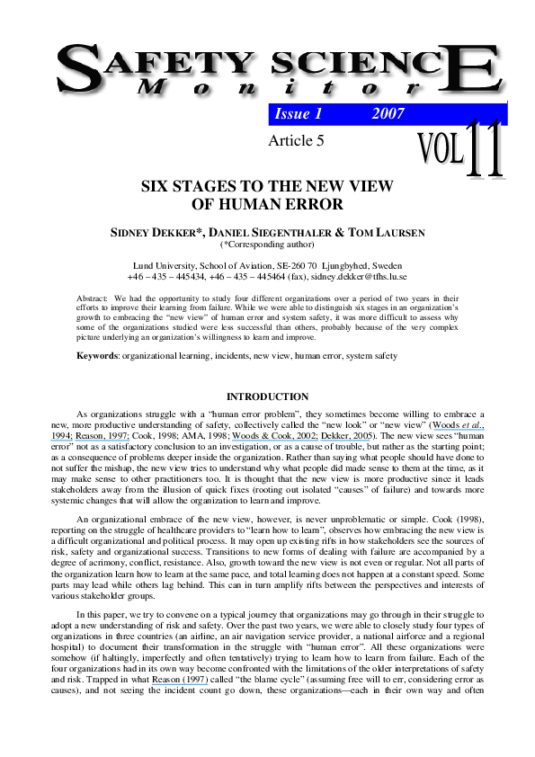(PDF) Six stages to the new view of human error