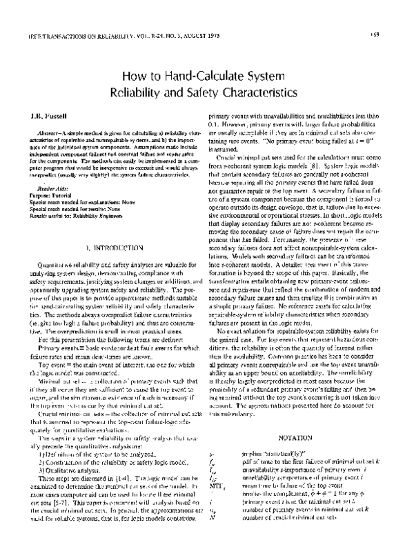 (PDF) How to Hand-Calculate System Reliability and Safety Characteristics