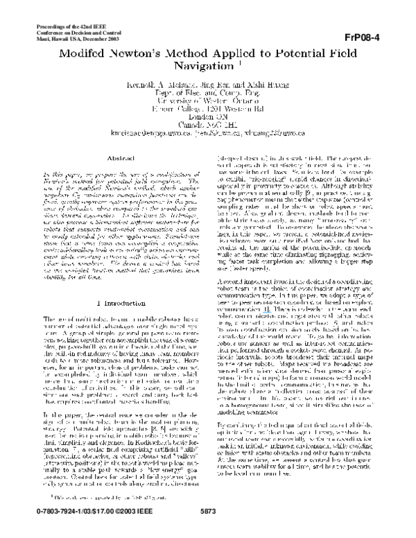 (PDF) Modified Newton's method applied to potential field navigation