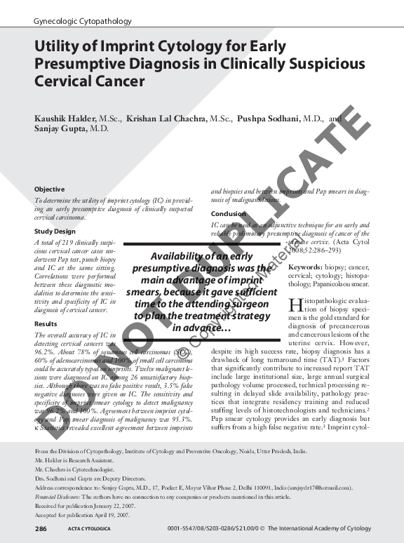 (PDF) Utility of Imprint Cytology for Early Presumptive Diagnosis in ...