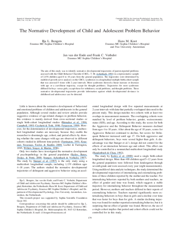 (PDF) The Normative Development of Child and Adolescent Problem Behavior