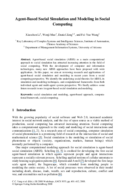(PDF) Agent-based social simulation and modeling in social computing