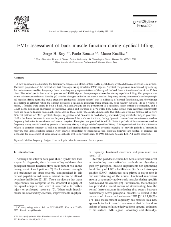 (PDF) EMG assessment of back muscle function during cyclical lifting