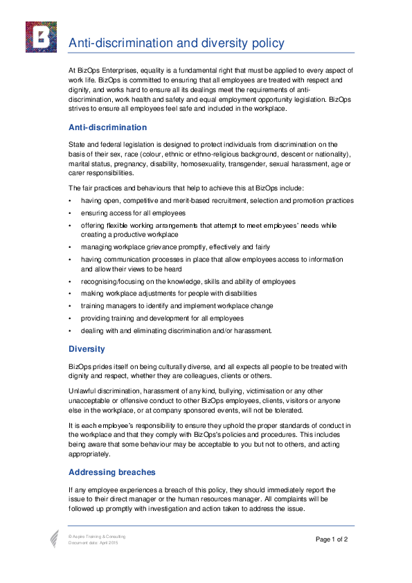 (PDF) Anti-discrimination and diversity policy