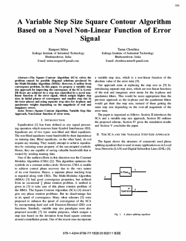 Pdf A Variable Step Size Square Contour Algorithm Based On A Novel