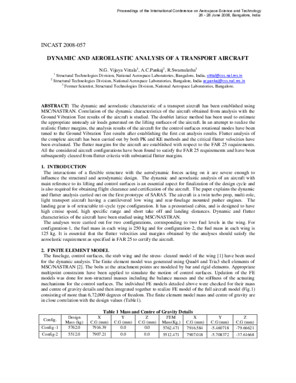 Pdf Dynamic And Aeroelastic Analysis Of A Transport Aircraft