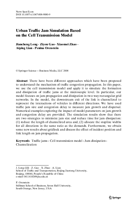 Pdf Urban Traffic Jam Simulation Based On The Cell Transmission Model
