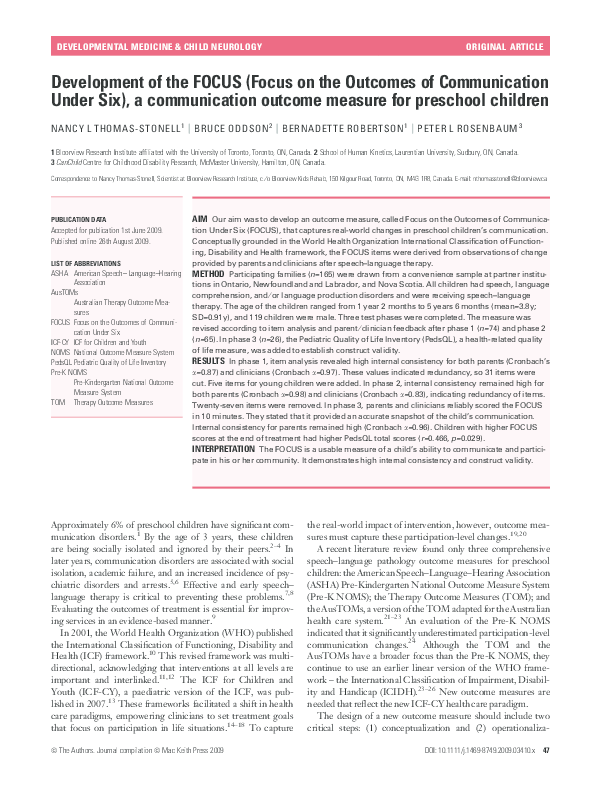 (PDF) Development of the FOCUS (Focus on the Outcomes of Communication ...