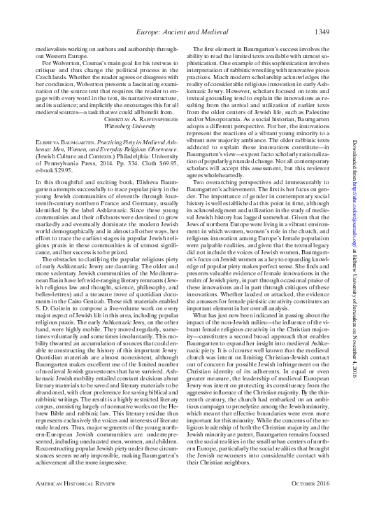 (PDF) Robert Chazan review of Practicing Piety, AHR 2016
