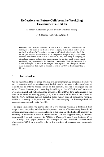 (PDF) Reflections on Future Collaborative Work (ing) Environments-CWEs
