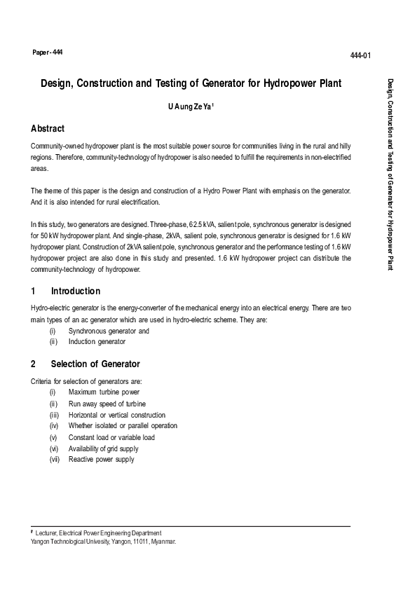 (PDF) Design, Construction and Testing of Generator for Hydropower ...