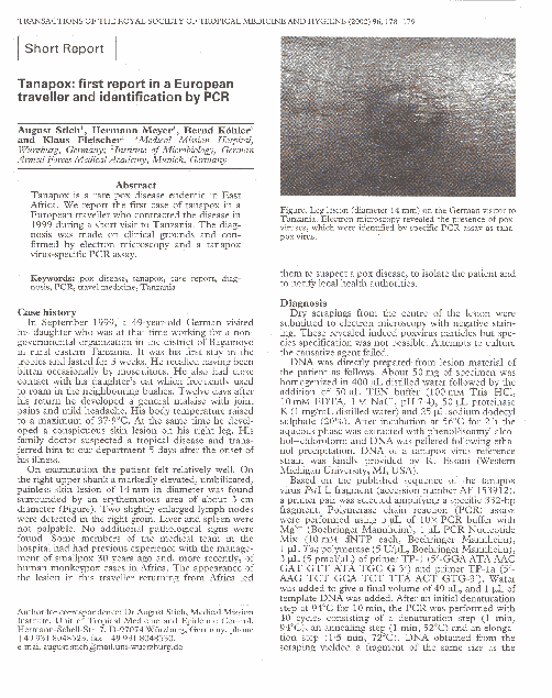 (PDF) Tanapox: first report in a European traveller and identification ...