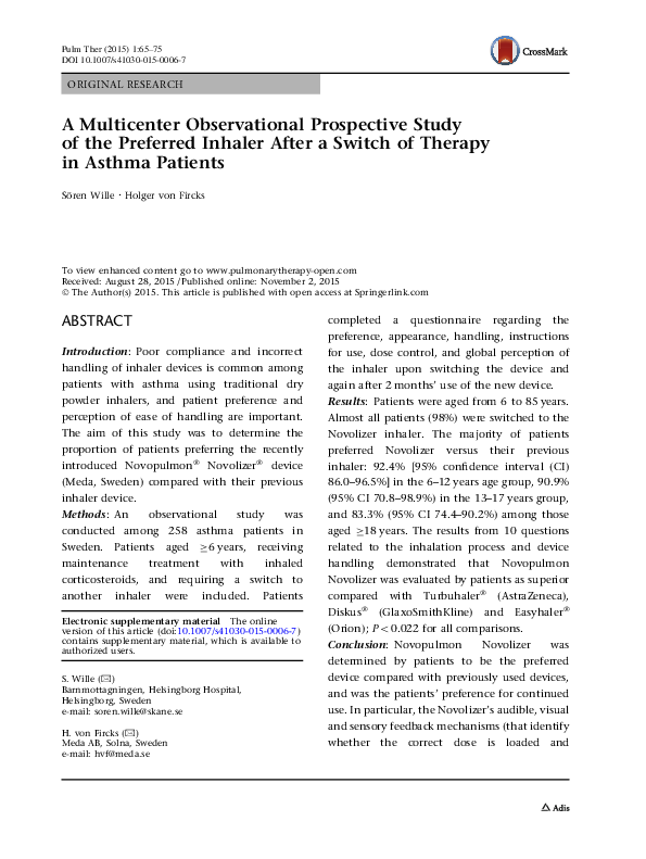 (PDF) A Multicenter Observational Prospective Study of the Preferred ...