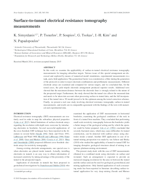 Pdf Surface To Tunnel Electrical Resistance Tomography Measurements