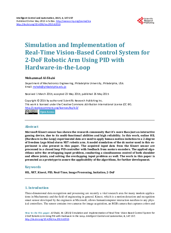 Pdf Simulation And Implementation Of Real Time Vision Based Control