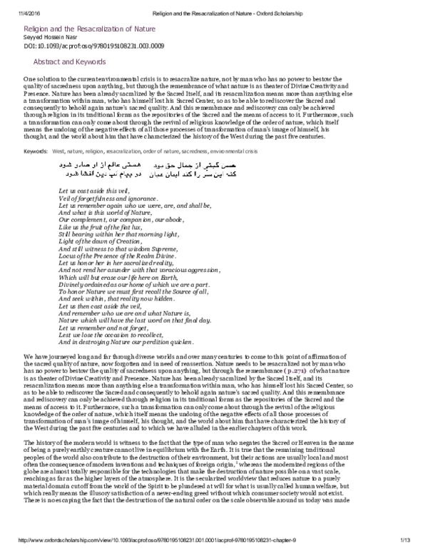 (PDF) Religion and the Resacralization of Nature in Religion & The ...