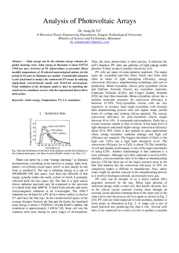 (PDF) Analysis of Photovoltaic Arrays