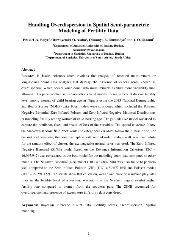 (PDF) Handling Overdispersion in Spatial Semi-parametric Modeling of Fertility Data