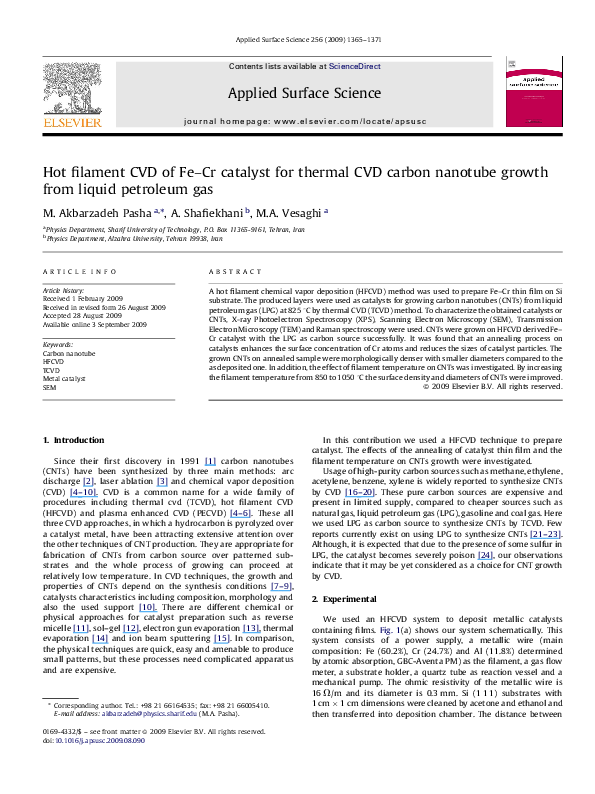 (PDF) Hot filament CVD of Fe–Cr catalyst for thermal CVD carbon ...