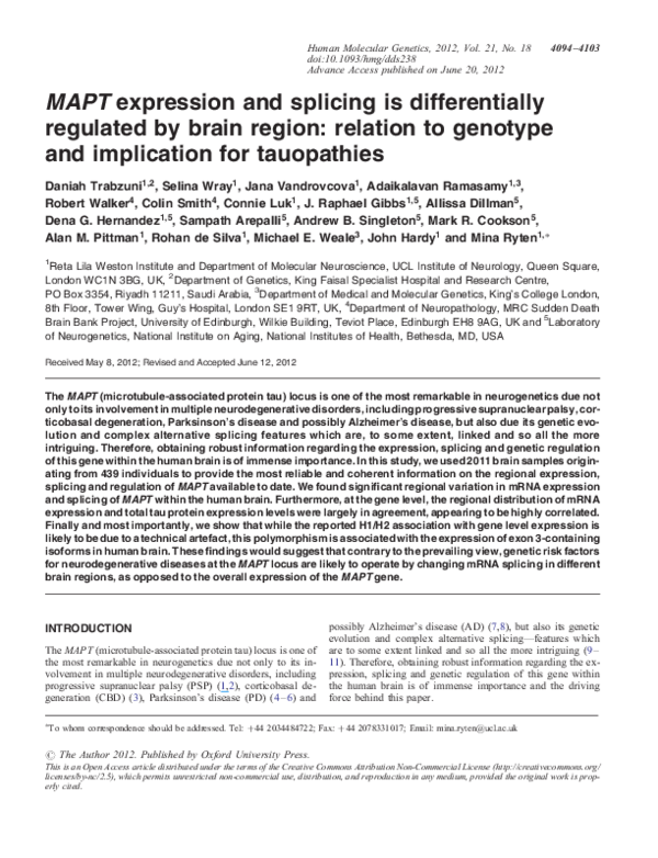 (PDF) MAPT expression and splicing is differentially regulated by brain ...