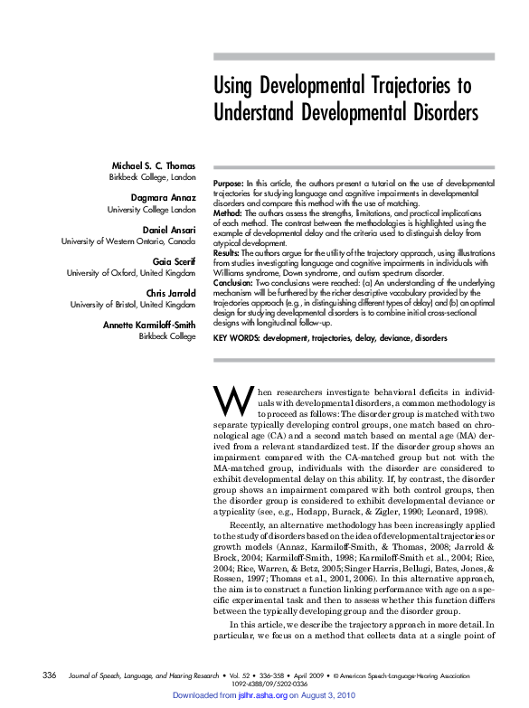(PDF) Using developmental trajectories to understand developmental ...