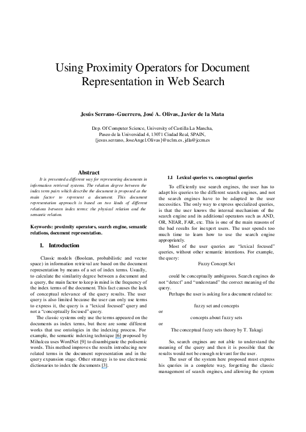 Pdf Using Proximity Operators For Document Representation In Web Search