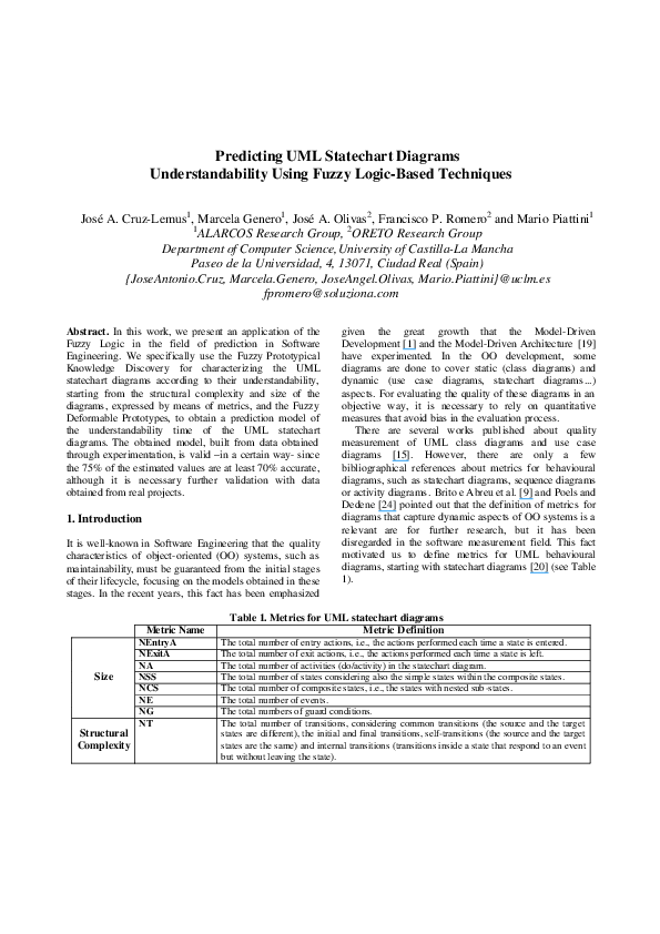 Pdf Predicting Uml Statechart Diagrams Understandability Using Fuzzy