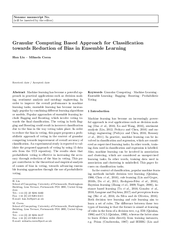 (PDF) Granular Computing Based Approach for Classification towards Reduction of Bias in Ensemble ...