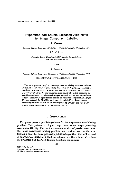 (PDF) Hypercube and Shuffle-Exchange Algorithms for Image Component Labeling