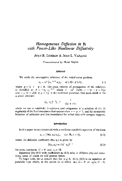 (PDF) Homogeneous diffusion in ? with power-like nonlinear diffusivity