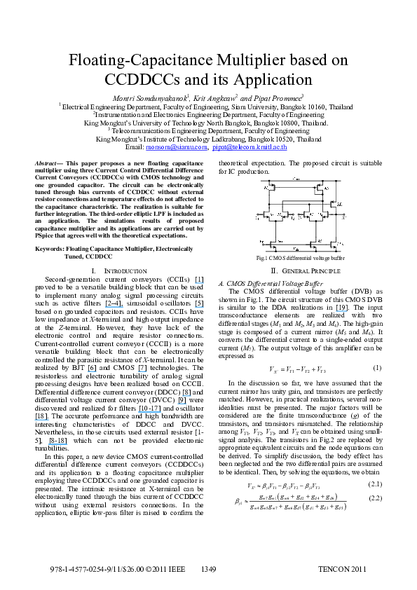 Pdf Floating Capacitance Multiplier Using Ccddccs For Lpf