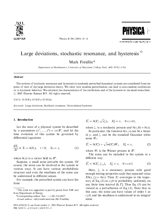 (PDF) Large deviations, stochastic resonance, and hysteresis