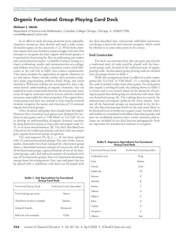 (PDF) Organic Functional Group Playing Card Deck