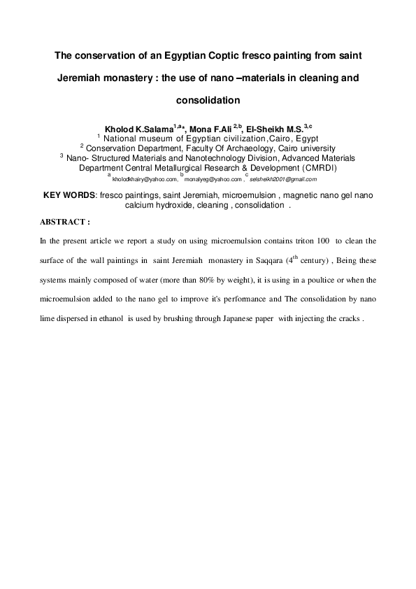 (PDF) The conservation of an Egyptian Coptic fresco painting from saint ...