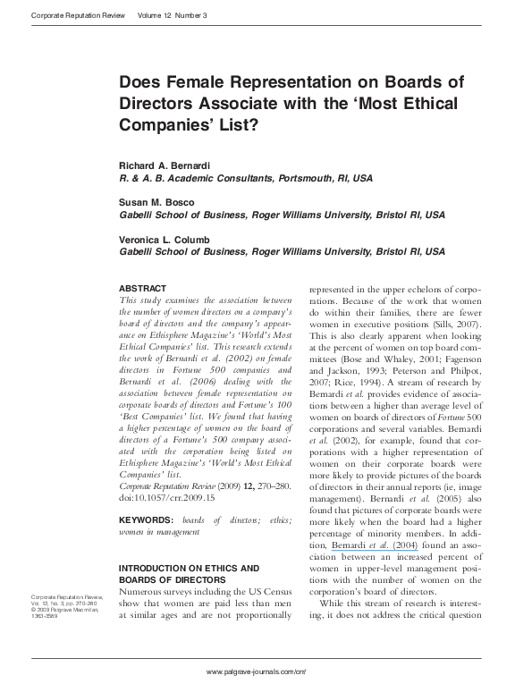 (PDF) Does Female Representation on Boards of Directors Associate with ...