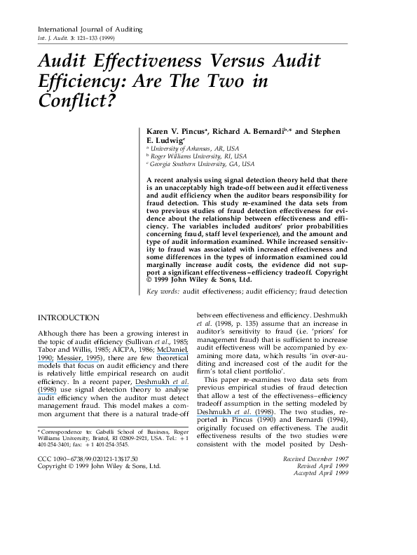(PDF) Audit effectiveness versus audit efficiency: are the two in conflict?