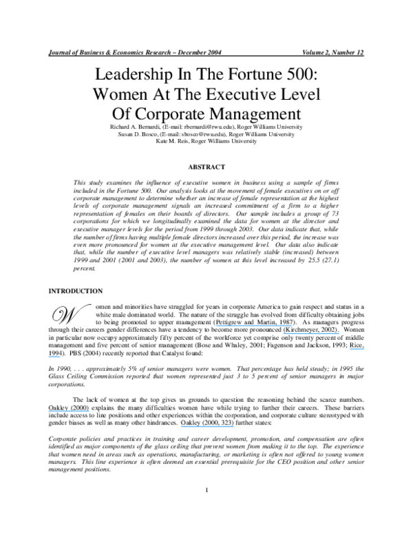 (PDF) Leadership In The Fortune 500: Women At The Executive Level Of ...