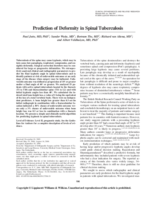 (PDF) Prediction of Deformity in Spinal Tuberculosis