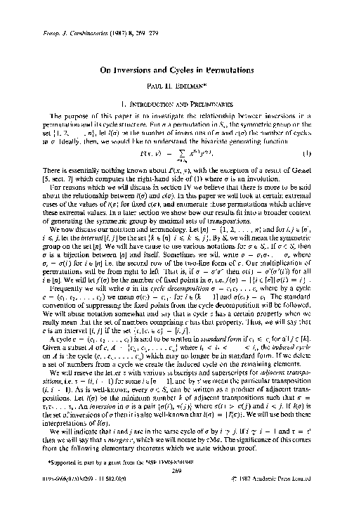 Pdf On Inversions And Cycles In Permutations